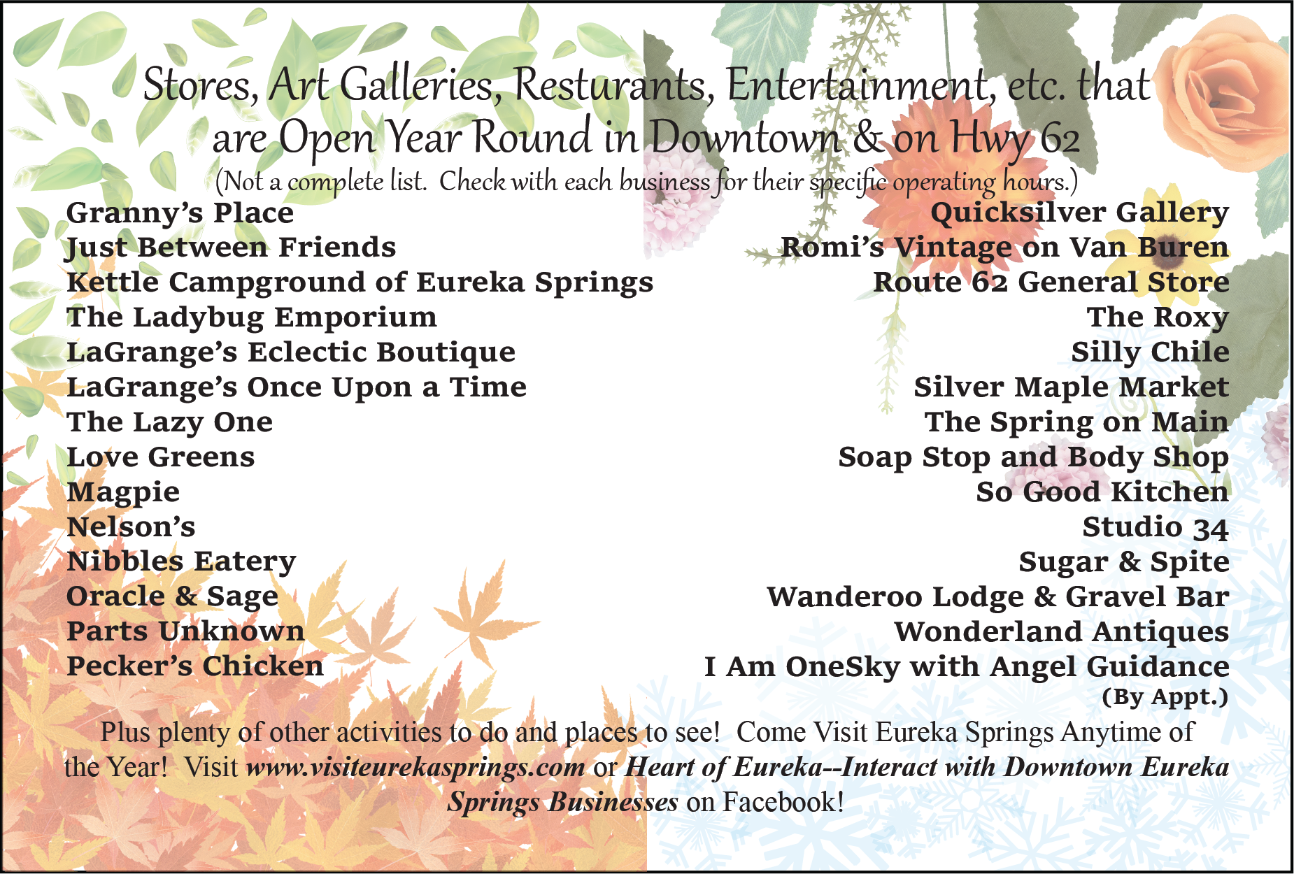 Lots of Things to Do and Lots of Places Open in Eureka Springs winter ...